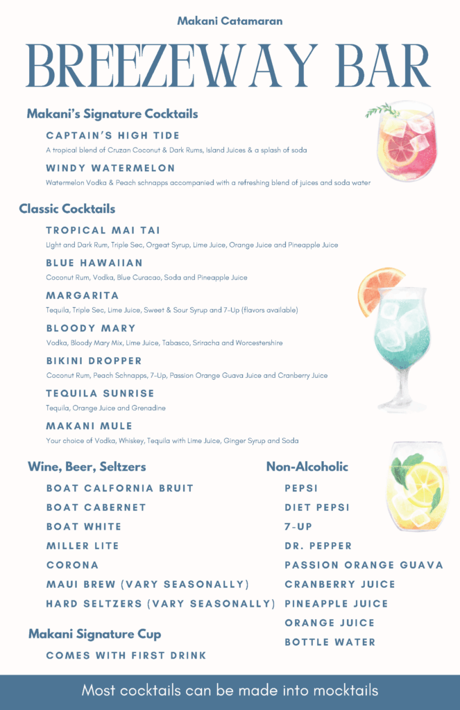 Bar Menu - Makani Catamaran